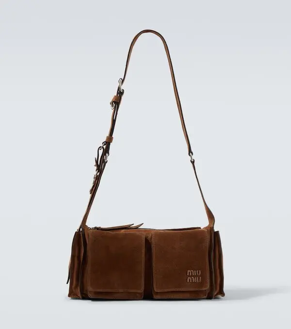 Miu Miu Utilitarian Suede Shoulder Bag - Brown