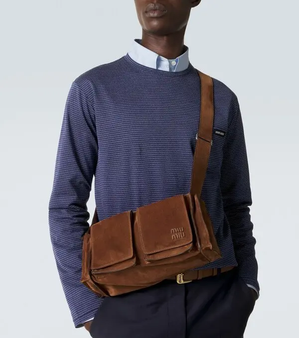 Miu Miu Utilitarian Suede Shoulder Bag