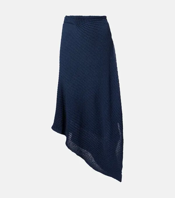 Victoria Beckham Draped Knitted Cotton-blend Midi Skirt - Blue