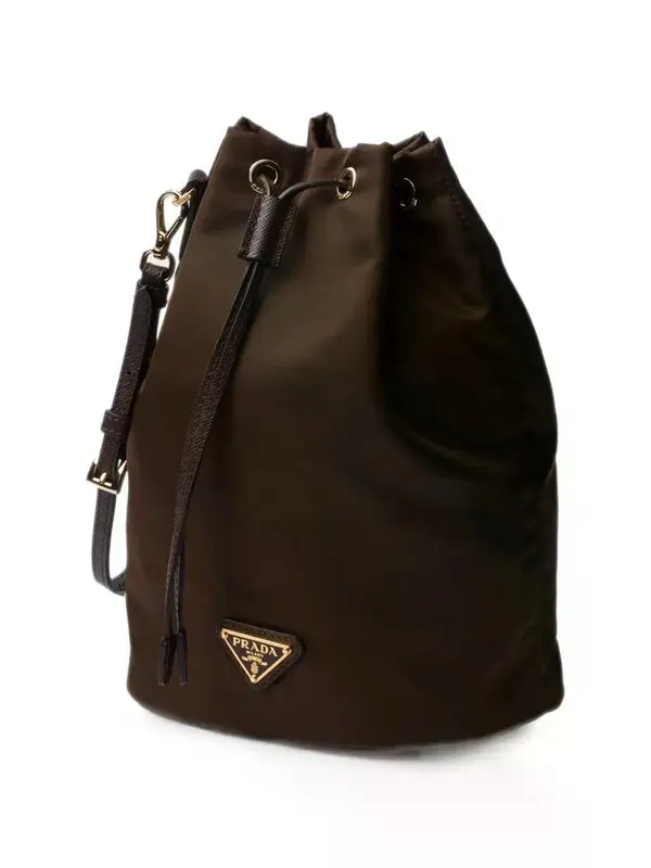 Prada Re-nylon Drawstring Pouch With Leather Wristlet - Brown