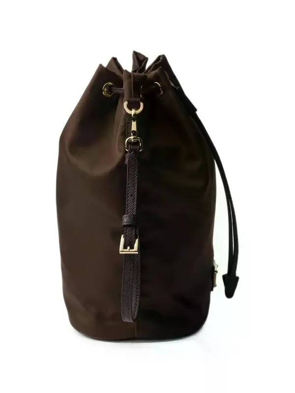 Prada Re-nylon Drawstring Pouch With Leather Wristlet - Brown