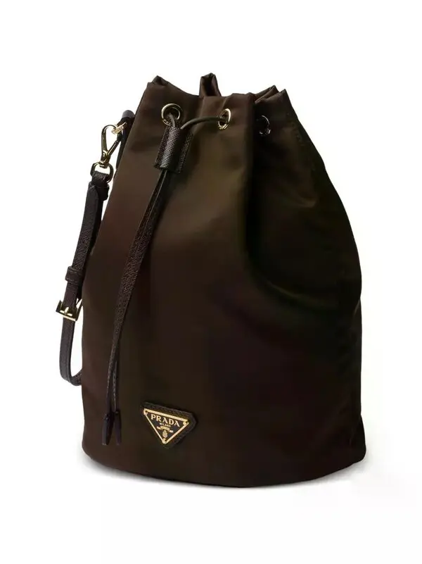 Prada Re-nylon Drawstring Pouch With Leather Wristlet - Brown