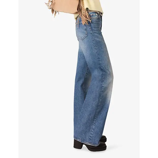 Maje Chain Belt Faded Wash Straight Leg Jeans
