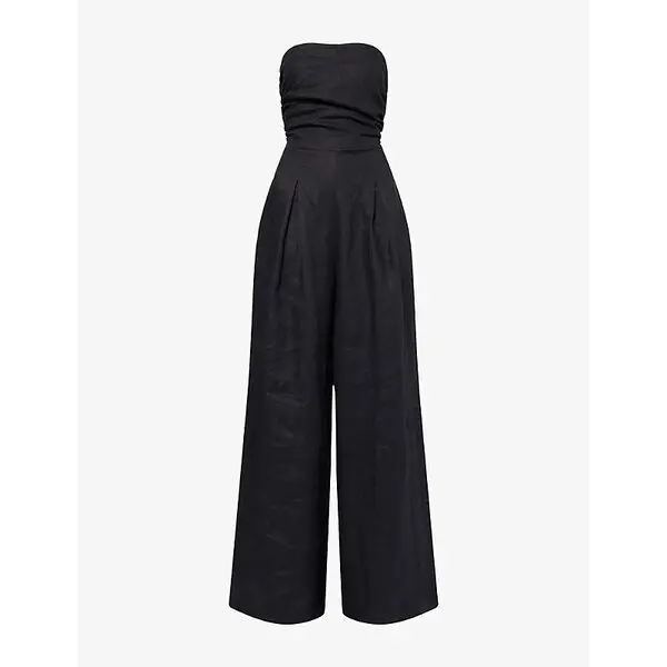 Second Summer Strapless Shirred Linen Jumpsuit - Black