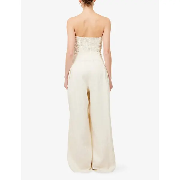 Second Summer Strapless Shirred Linen Jumpsuit - Cream