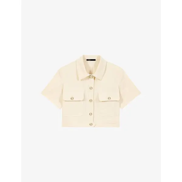 Maje Cropped Cotton Jacket With Short Sleeves