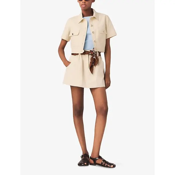 Maje Cropped Cotton Jacket With Short Sleeves