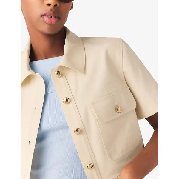 Maje Cropped Cotton Jacket With Short Sleeves