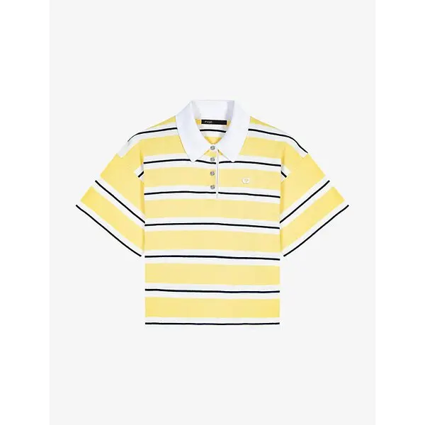 Maje Striped Cropped Knitted Polo Shirt - Pale Yellow