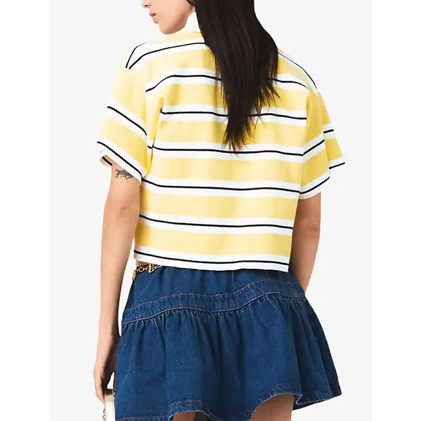 Maje Striped Cropped Knitted Polo Shirt