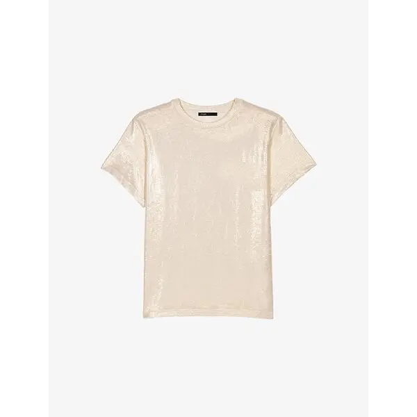 Maje Metallic Lamé Short-sleeved T-shirt - Gold