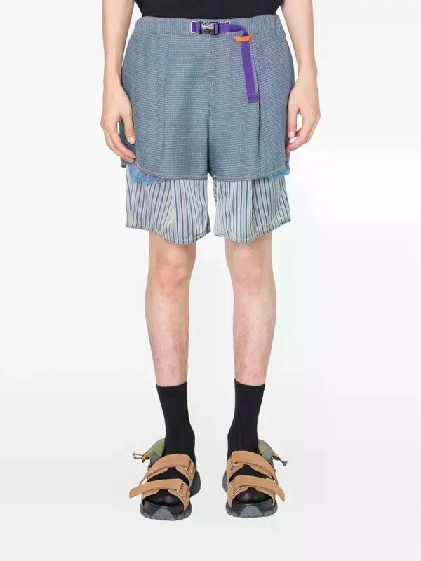 Kolor Striped Checked Track Shorts