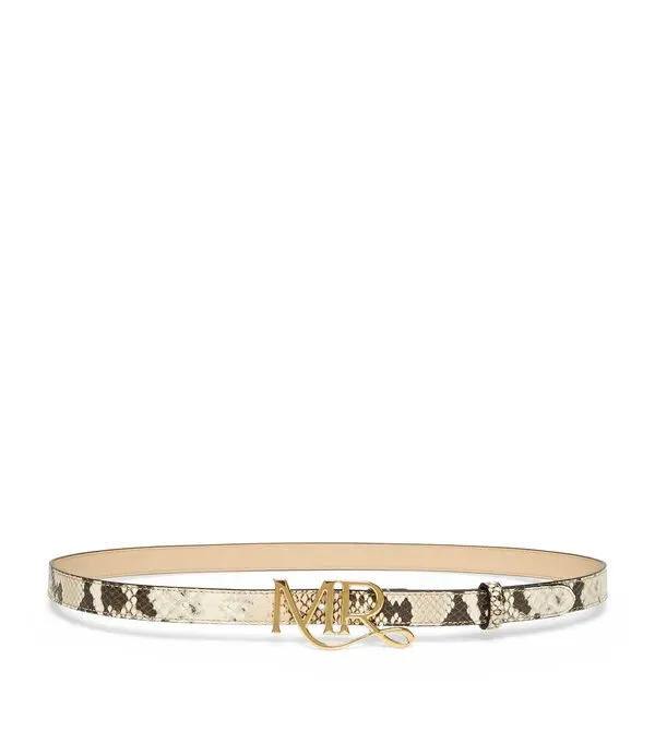 Marina Rinaldi Leather Snakeskin-effect Logo Belt - Grey