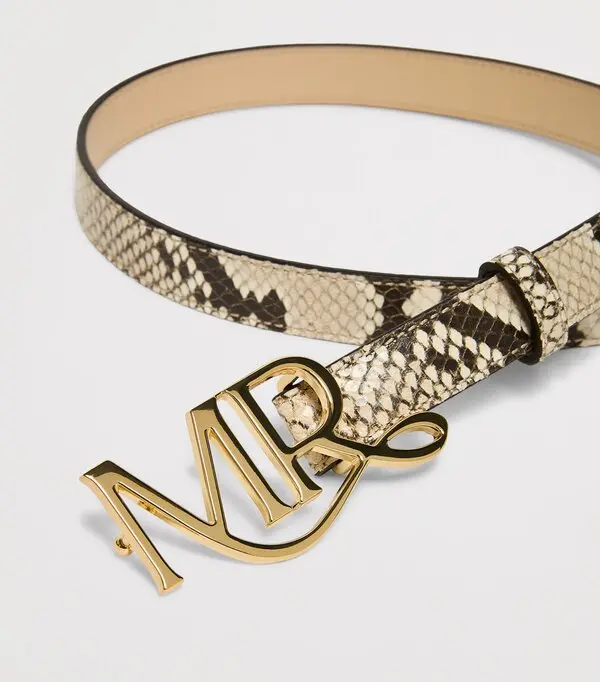 Marina Rinaldi Leather Snakeskin-effect Logo Belt - Grey