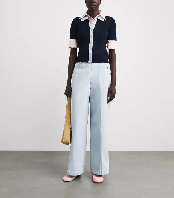 Claudie Pierlot Ribbed Knit Top With Contrasting Collar