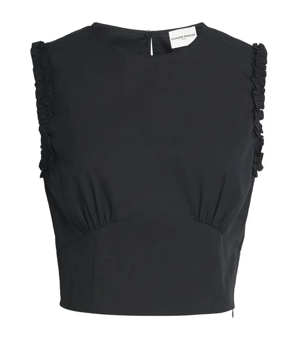 Claudie Pierlot Cotton-blend Ruffle Crop Top - Blue