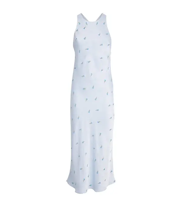 Claudie Pierlot Satin Floral Crossover Midi Dress - Blue