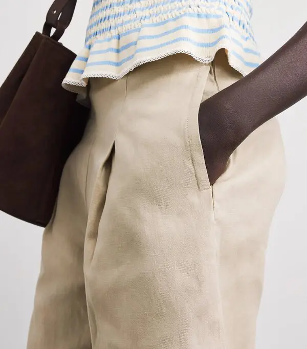 Claudie Pierlot Linen-blend Wide-leg Bermuda Shorts