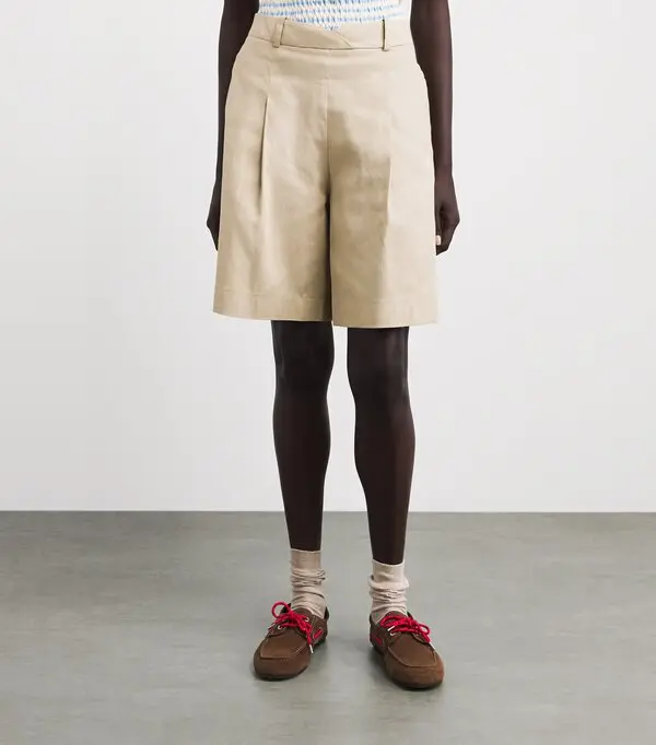 Claudie Pierlot Linen-blend Wide-leg Bermuda Shorts