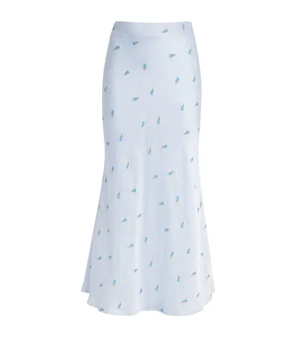 Claudie Pierlot Satin Floral Midi Skirt - Blue