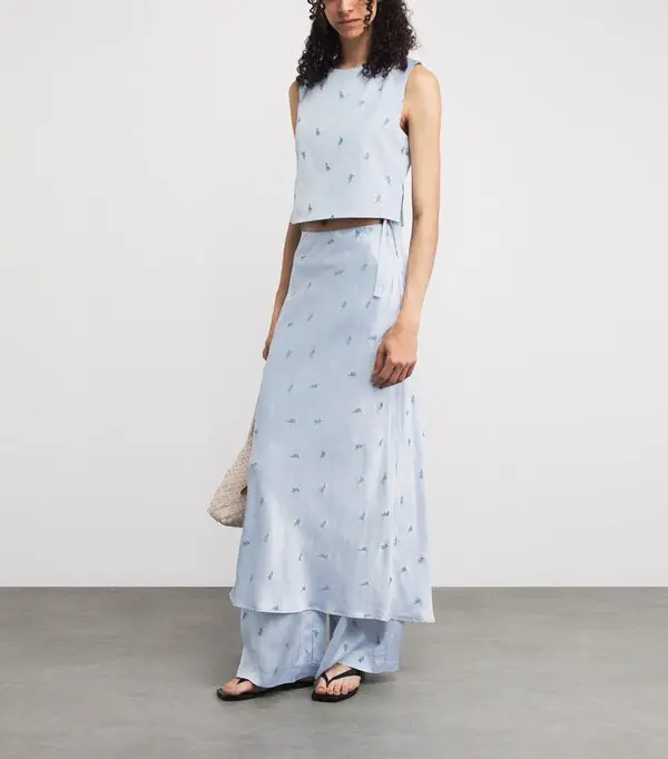Claudie Pierlot Satin Floral Midi Skirt