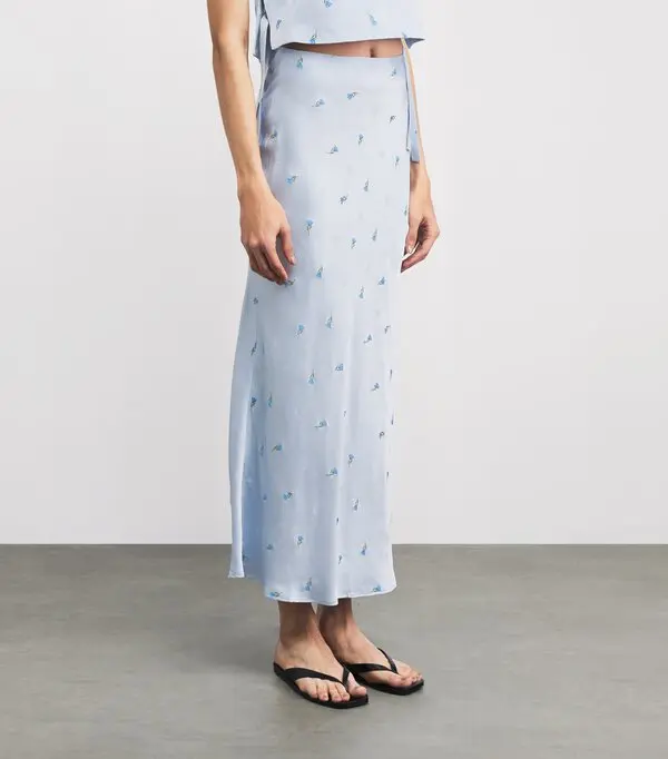 Claudie Pierlot Satin Floral Midi Skirt