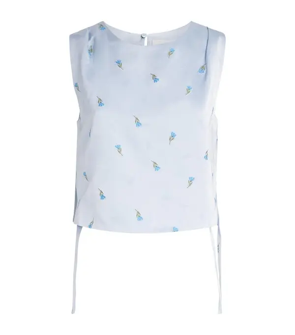 Claudie Pierlot Satin Floral Side-tie Blouse