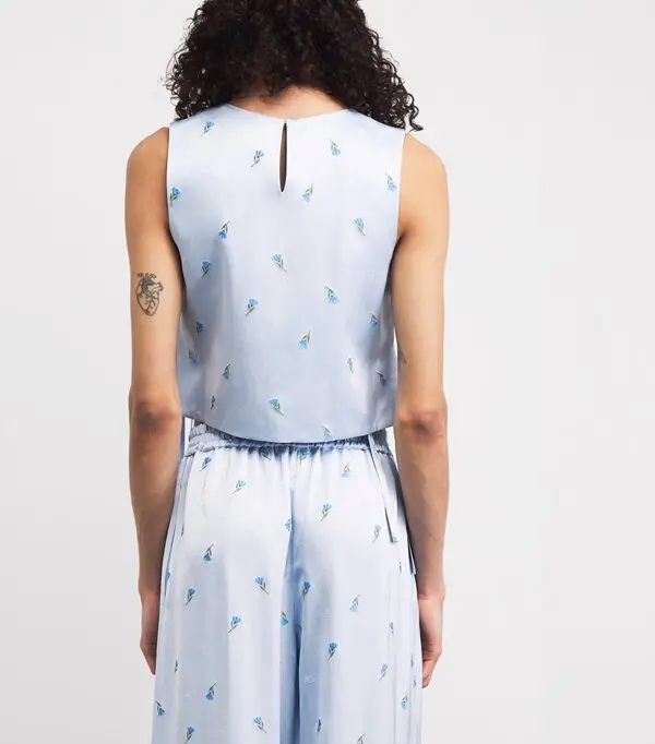 Claudie Pierlot Satin Floral Side-tie Blouse