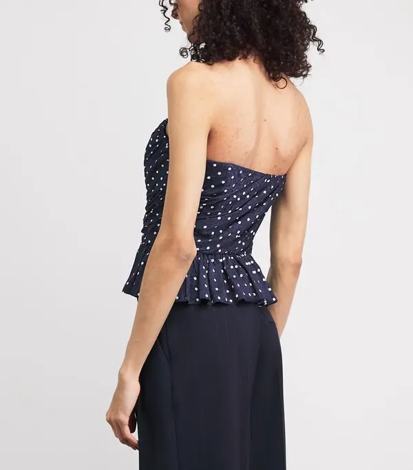 Maje Polka-dot Ruffled Peplum Strapless Top - Blue