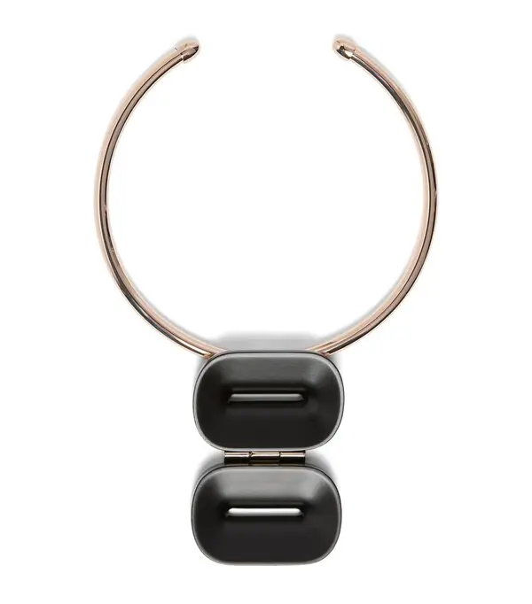 Max Mara Ebony And Gold Tone Hinged Pendant Choker Necklace - Brown