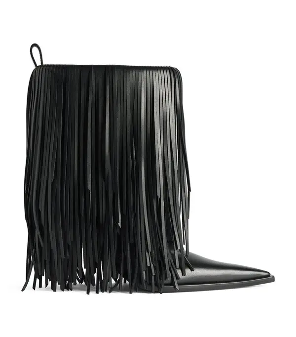 Balenciaga Calfskin Avenue Fringed Heeled Boots 90 - Black