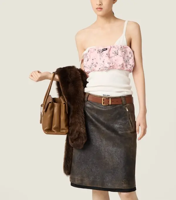 Miu Miu Distressed Leather Midi Skirt