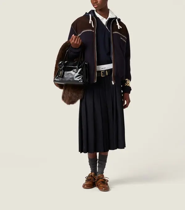 Miu Miu Knit And Suede Down Jacket - Blue