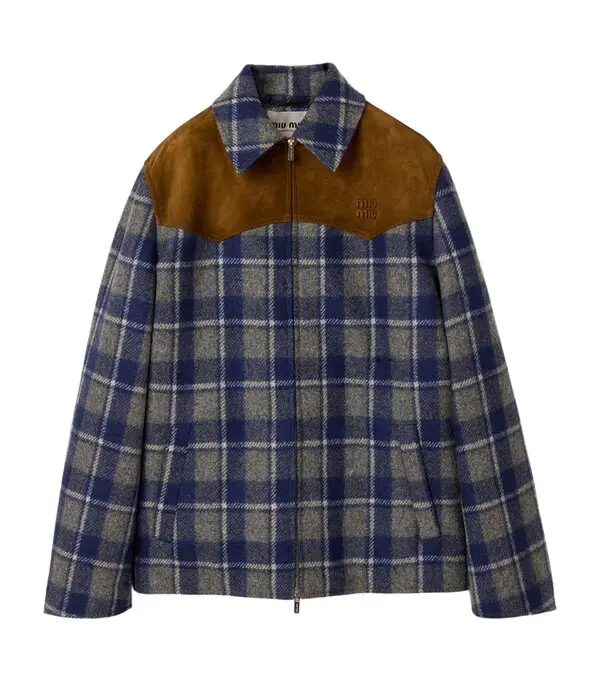 Miu Miu Wool Check Zip-up Jacket - Grey