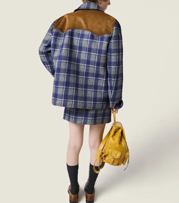 Miu Miu Wool Check Zip-up Jacket - Grey