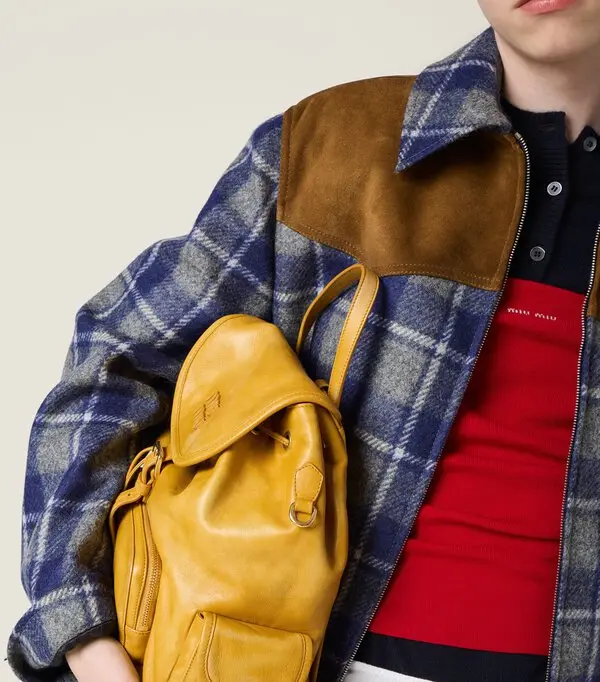 Miu Miu Wool Check Zip-up Jacket - Grey
