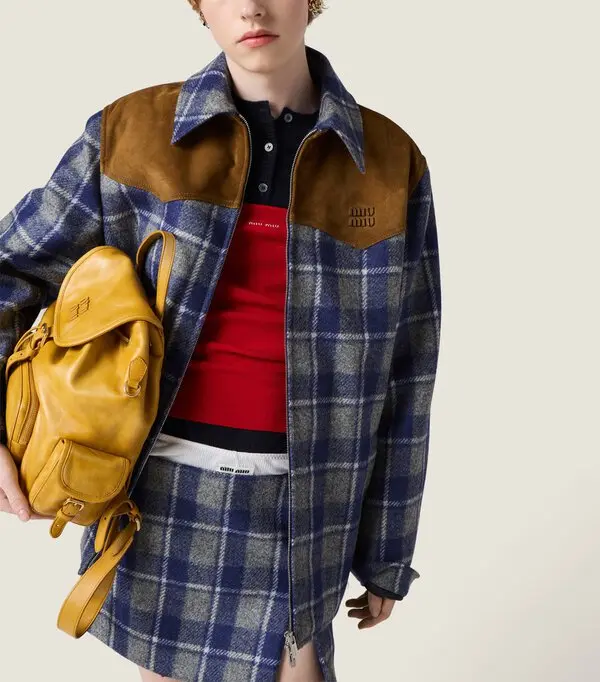 Miu Miu Wool Check Zip-up Jacket - Grey