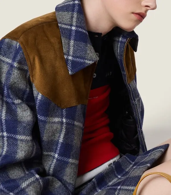 Miu Miu Wool Check Zip-up Jacket - Grey