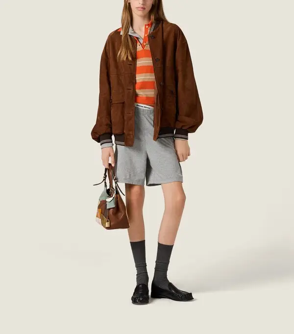 Miu Miu Suede Varsity Bomber Jacket