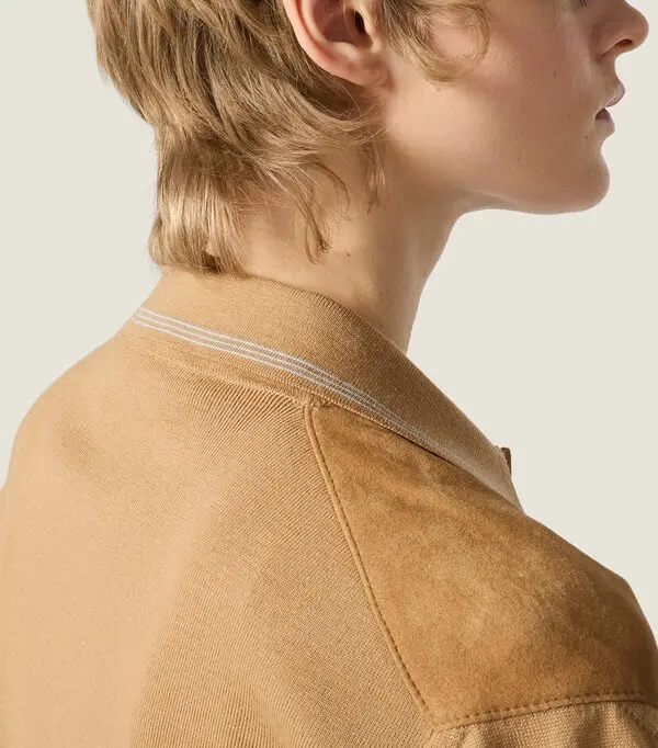 Miu Miu Suede And Wool Panelled Logo Shirt - Brown