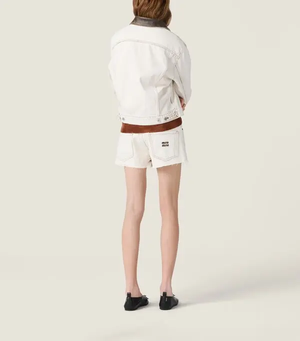 Miu Miu Bleached Denim Trucker Jacket With Leather Collar