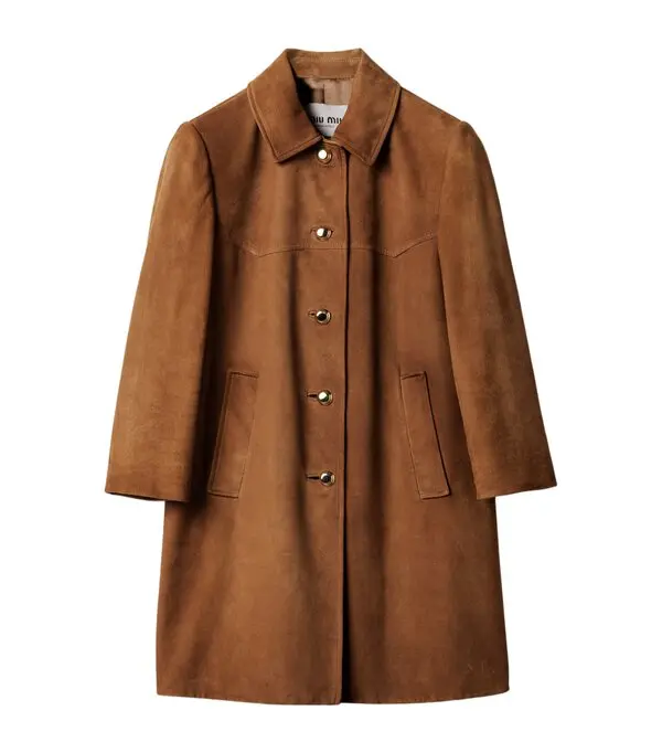 Miu Miu Waxed Suede Coat - Brown