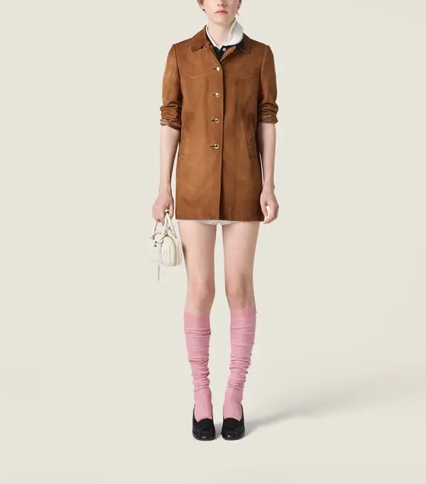 Miu Miu Waxed Suede Coat - Brown