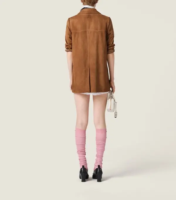 Miu Miu Waxed Suede Coat - Brown