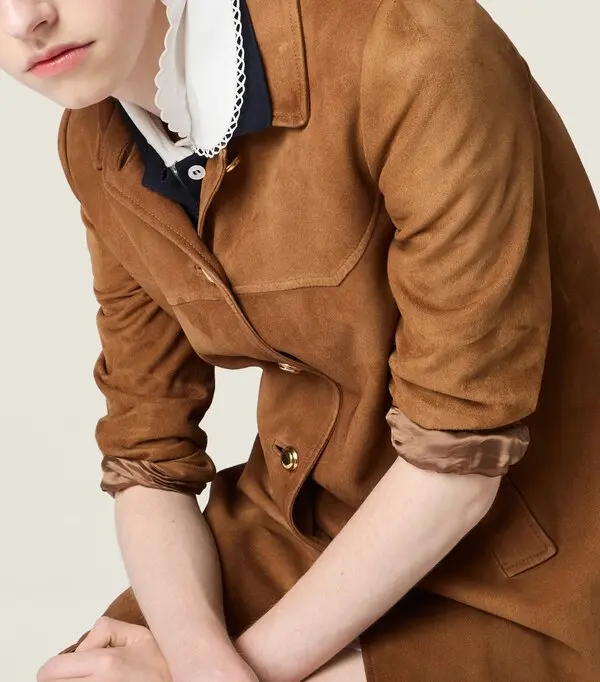 Miu Miu Waxed Suede Coat - Brown