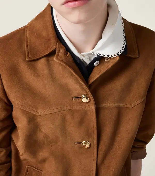 Miu Miu Waxed Suede Coat - Brown