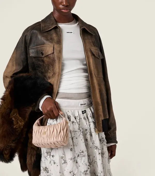 Miu Miu Distressed Leather Zip-up Jacket - Black