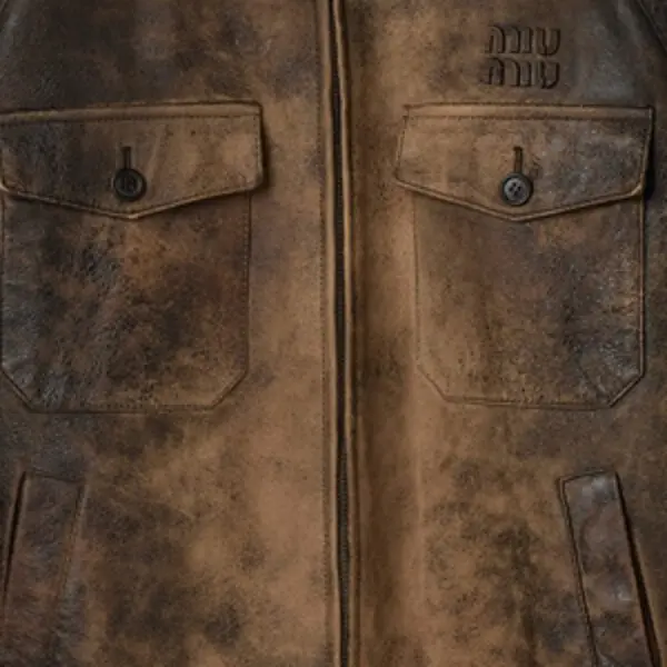 Miu Miu Distressed Leather Zip-up Jacket - Black