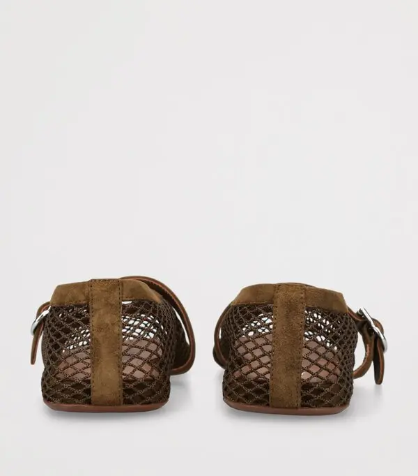 Alaïa Mesh Ballet Flats With Buckle Strap - Green