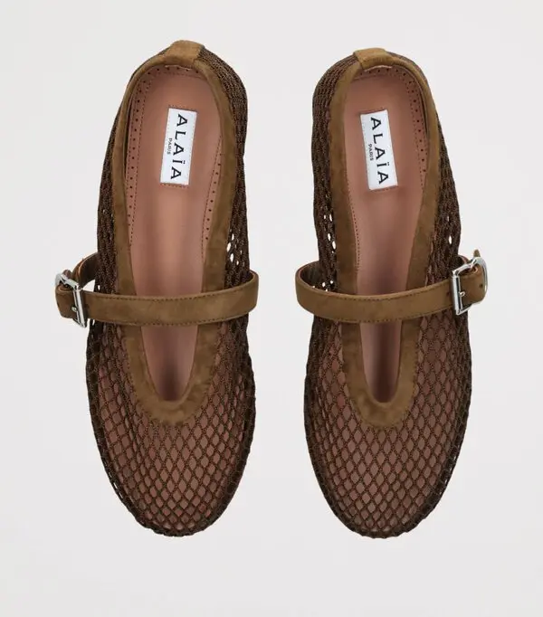 Alaïa Mesh Ballet Flats With Buckle Strap - Green